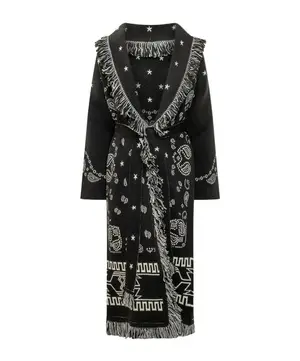 Alanui Bandana Jacquard Fringed Coat - Black