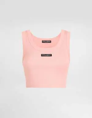 Dolce & Gabbana Cotton Cropped Tank Top With Logo - Pink