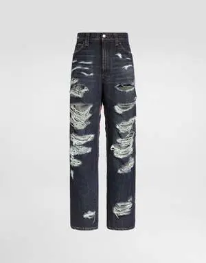 Dolce & Gabbana Denim Trousers With Carretto-print Applications - Multicolor