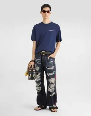 Dolce & Gabbana Denim Trousers With Carretto-print Applications