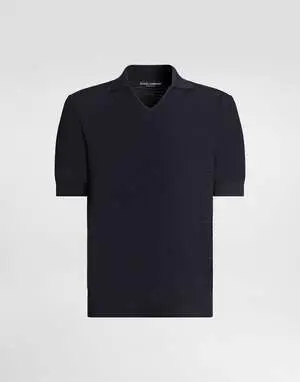 Dolce & Gabbana Silk Polo Shirt With Micro-stitch Detailing - Blue