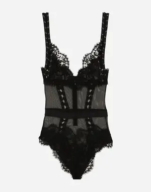 Dolce & Gabbana Lace And Tulle Bodysuit With Lacing And Eyelets
