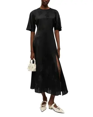 GANNI Satin Jacquard Slit Dress - Black