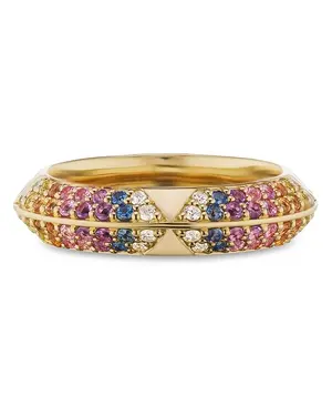 Harwell Godfrey 18k Yellow Knife Edge Rainbow Sapphire & Diamond Band - Gold