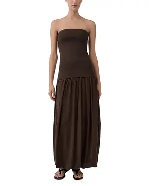 ST. AGNI Strapless Balloon Hem Dress - Cedar