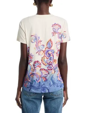 Johnny Was Printed Button-neck Tee