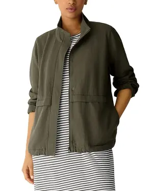 Eileen Fisher Mock Neck Zippered Jacket - Olive
