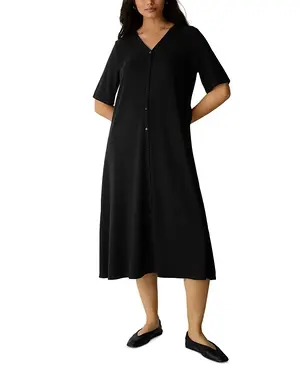 Eileen Fisher V Neck Midi Dress - Black