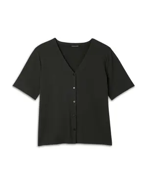 Eileen Fisher Ribbed V-neck Button-up Top