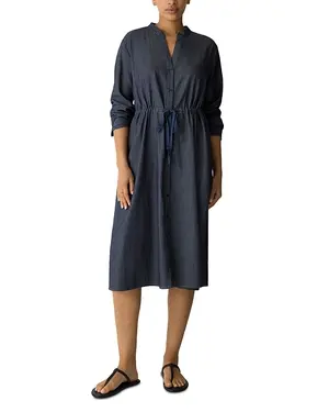 Eileen Fisher Mandarin Collar Midi Dress - Denim