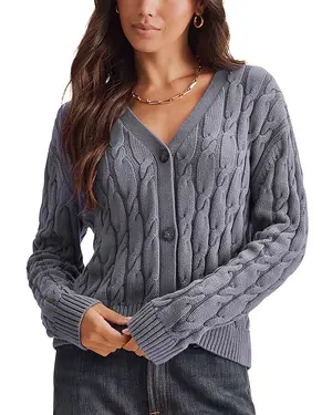 Splendid Rubi Cable Knit Cardigan Sweater - Ash Navy