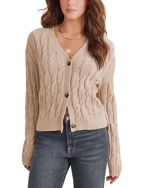 Splendid Rubi Cable Knit Cardigan Sweater - Wheat