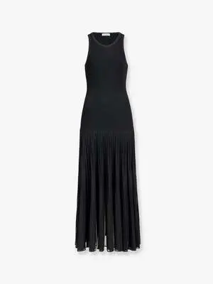Alaïa Long Sleeveless Pleated Viscose Blend Dress - Black