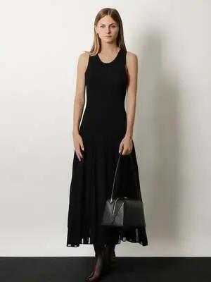 Alaïa Long Sleeveless Pleated Viscose Blend Dress