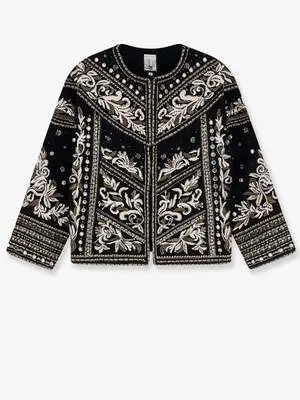 SCARLETT POPPIES Tanika Cotton Blazer With Allover Embroidery And Sequins - Black