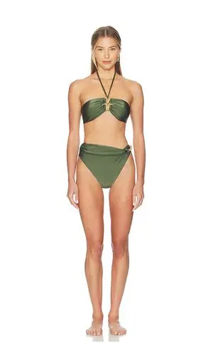 PatBO Aurora Lycra High Waist Bikini Bottom In Olive
