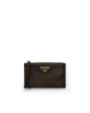Prada Leather Card Holder With Zipper - Forest