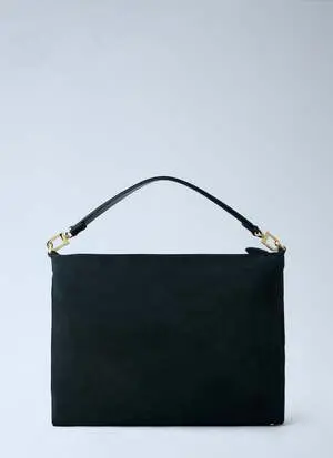 TOTEME Medium Bevel Suede Shoulder Bag - Black