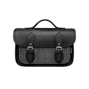 ZATCHELS Handmade Tannery Leather & Tweed Micro Satchel Plus - Black