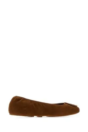 Tory Burch Chocolate Suede Minnie Ballerinas