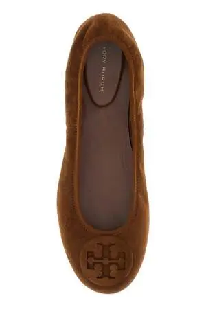 Tory Burch Chocolate Suede Minnie Ballerinas