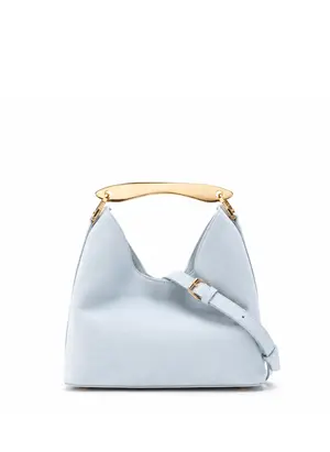 ELLEME Boomerang Small Suede Shoulder Bag With Gold Hardware - Light Blue