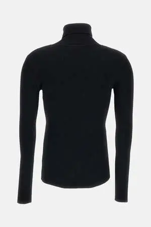 Elisabetta Franchi Ribbed Knit Turtleneck Sweater With Gold Logo Pocket - Nero