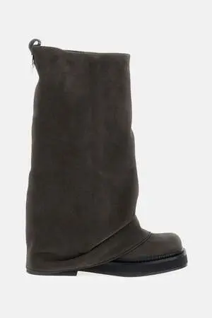 Attico Robin Suede Leather Draped Panel Boots - Brown