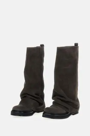 Attico Robin Suede Leather Draped Panel Boots - Brown