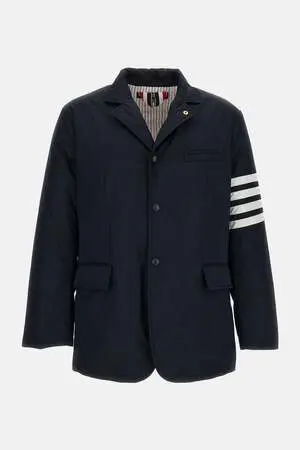 Thom Browne Poly Tech Padded Overcoat With 4-bar Detail - Blu