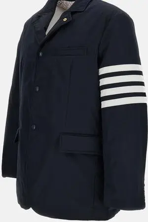 Thom Browne Poly Tech Padded Overcoat With 4-bar Detail - Blu