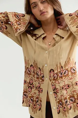 Free People Melrose Printed Button Down Top
