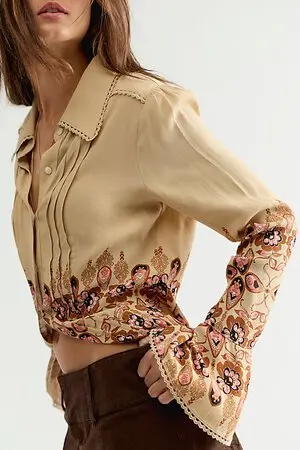 Free People Melrose Printed Button Down Top