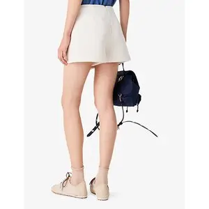 Maje Tweed Cotton-blend Skort With Gold-tone Buttons