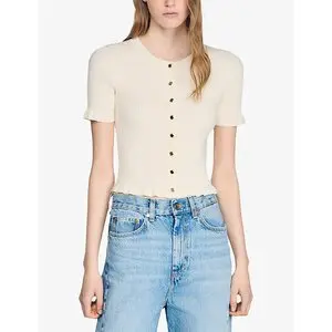 Sandro Rib-knit Cardigan With Ruffled Details