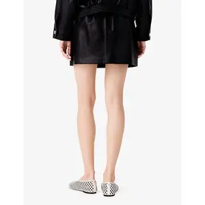 Maje Flared Leather Mini Skirt