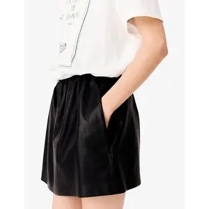 Maje Flared Leather Mini Skirt