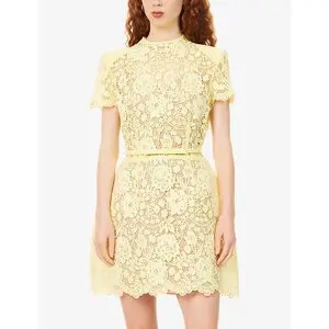 NADINE MERABI Milly Sequinned Lace Mini Dress - Yellow