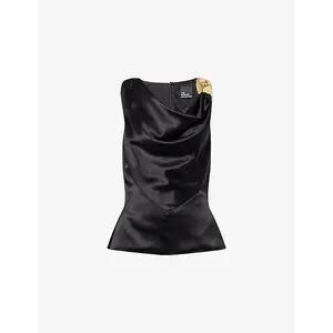 THE DROPPED COLLECTION Cowl Neck Sleeveless Silk Top - Black