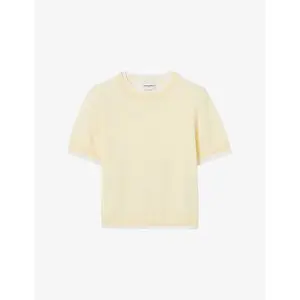 Claudie Pierlot Contrast-knit Short-sleeve Cotton-blend Jumper - Vanilla