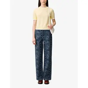 Claudie Pierlot Short-sleeve Cotton-blend Jumper With Contrasting Scalloped Trims