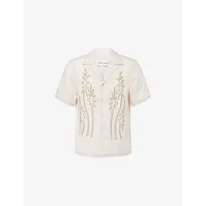 Frescobol Carioca Alves Palm Short-sleeve Linen Shirt