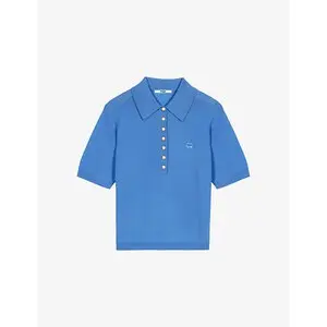 Maje Short Sleeve Wool Polo Jumper With Gold-toned Buttons - Blue