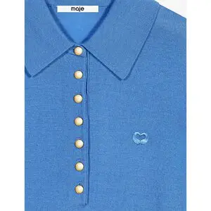 Maje Brand-embroidered Short-sleeve Wool Polo Jumper