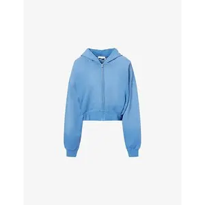 Good American Zip-up Cotton Blend Hoody - Blue Drift
