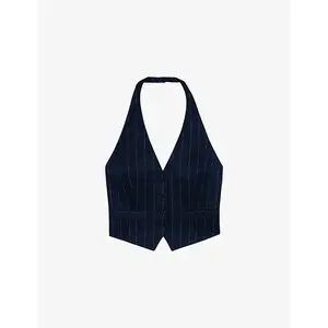 Maje Halterneck Backless Wool-blend Top - Navy