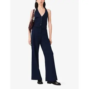 Maje Halterneck Backless Wool-blend Top