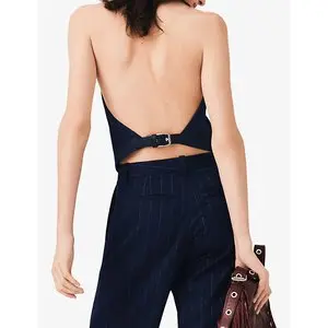 Maje Halterneck Backless Wool-blend Top