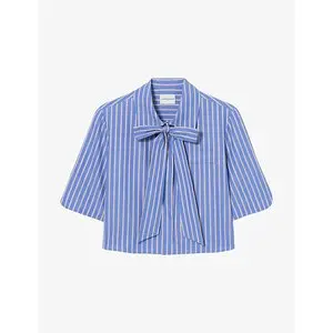 Claudie Pierlot Striped Cotton Shirt With Pussy-bow Collar