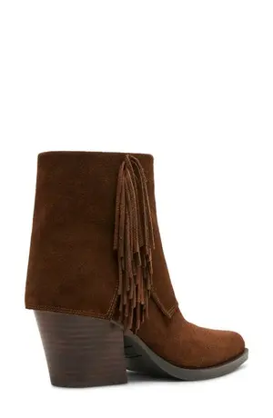 Blondo Odessa Suede Fringe Block Heel Bootie - Chocolate Suede